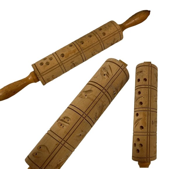 Vintage | Kitchen | Vintage Springerle Wooden Rolling Pin With Carvings ...
